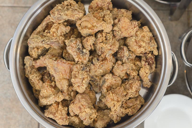 A Large Bowl of Fried Chicken Served at the Catering Table at a Party ...