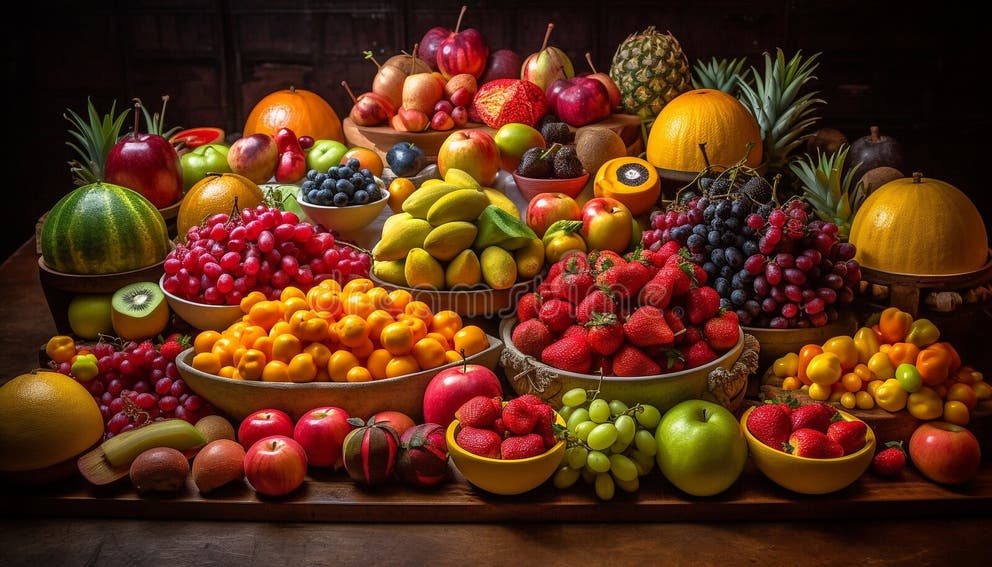 A Large Bowl of Multi Colored Fruit, Fresh and Healthy Generated by AI ...