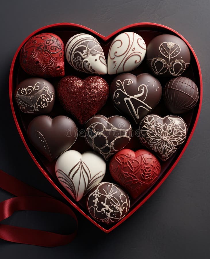 A Large Box Containing Chocolates Including Several Hearts Stock Image ...