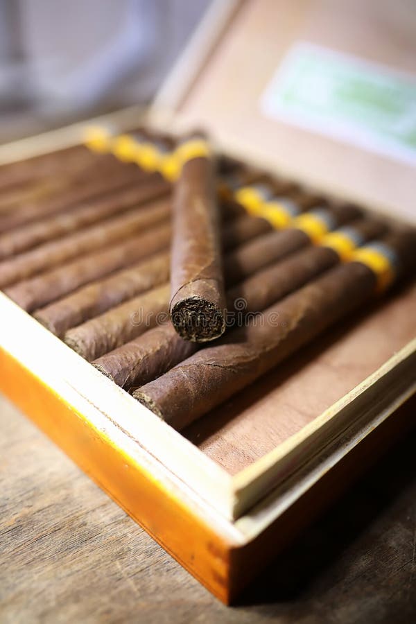 Large Box of Cuban Cigars on a Wooden Table Stock Photo - Image of ...