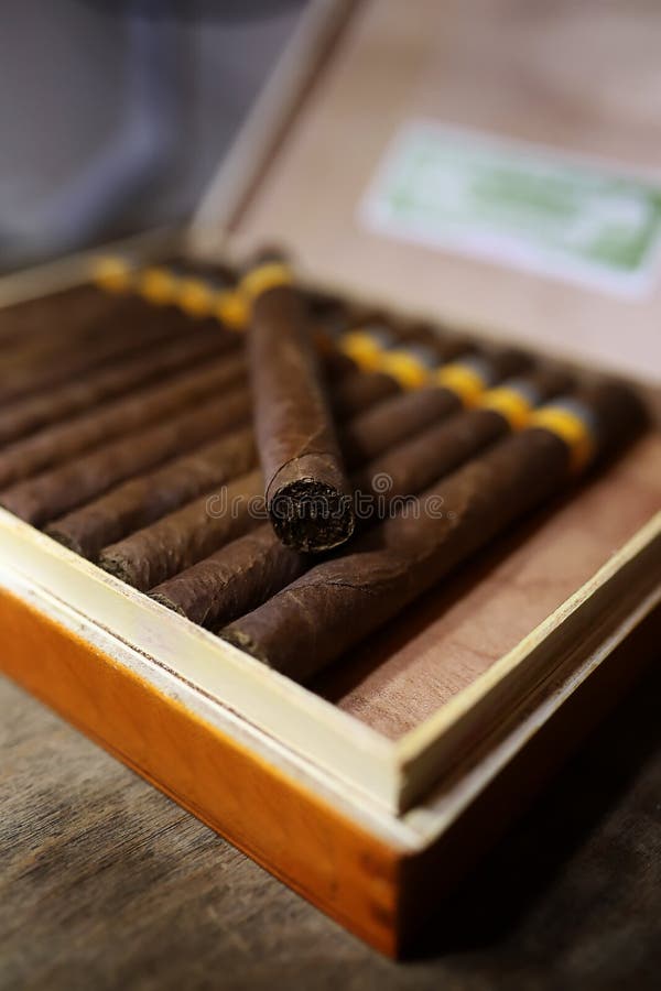 Large Box of Cuban Cigars on a Wooden Table Stock Image - Image of ...