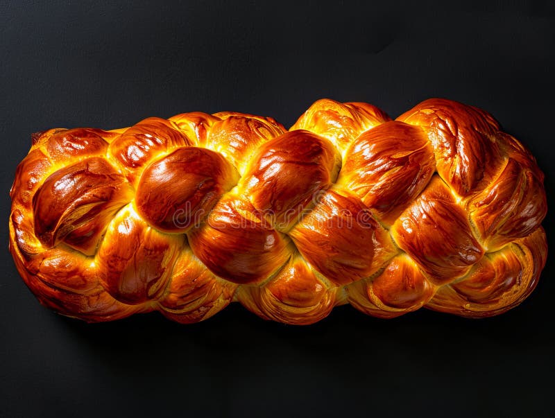 A Large Braided Loaf of Bread on a Black Surface Stock Image - Image of ...
