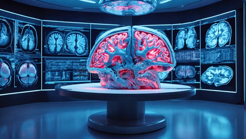 Large Brain Model in a Research Room, Generative Ai Stock Illustration ...