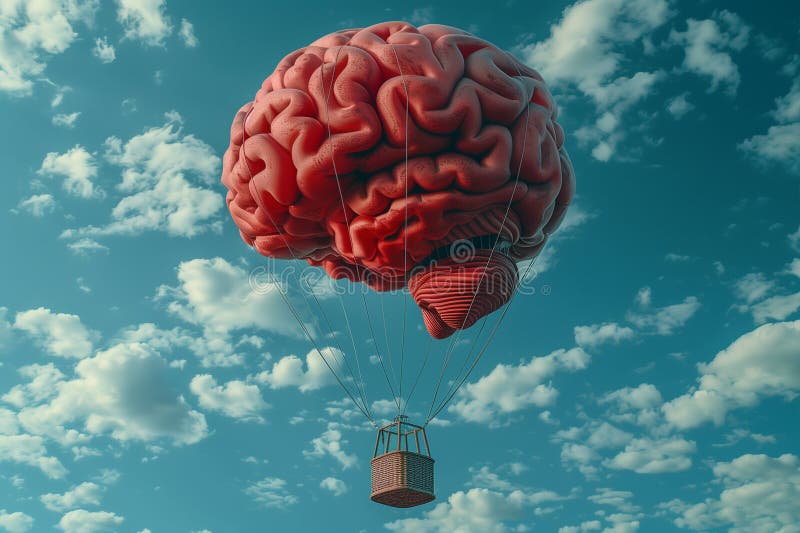 Large Brain-Shaped Balloon Soaring in the Sky Stock Image - Image of ...