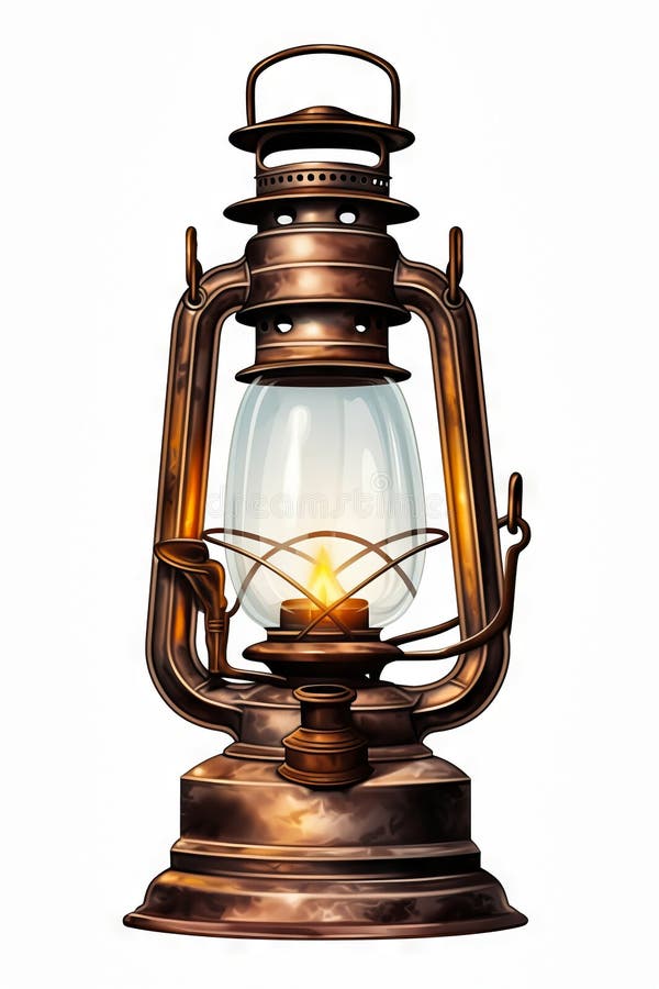 Large Brass Lantern with Candle Inside of it on White Background ...