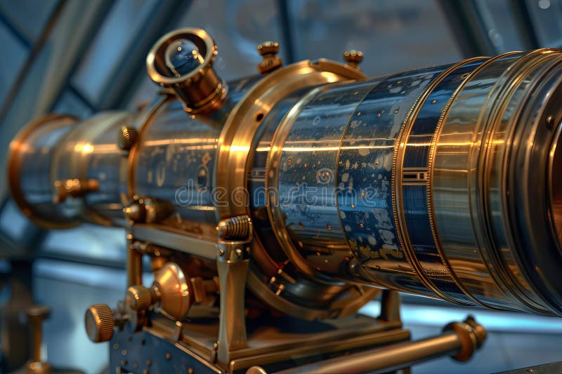 Large Brass Telescope Pointing at the Sky Inside Observatory Stock ...