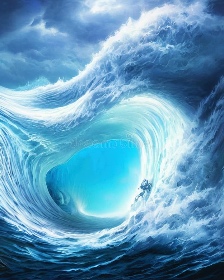 Large Breaking Wave in the Ocean during Storm, Generative Ai Stock ...