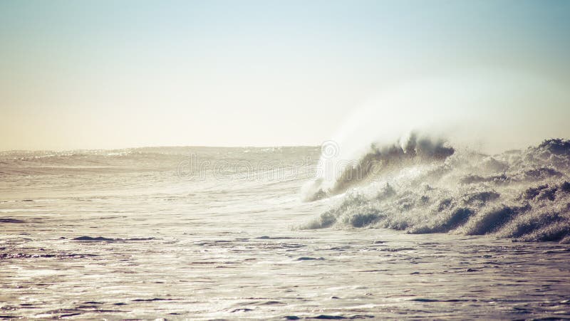 Large Incoming Wave Breaking Far Out To Sea Stock Photo - Image of ...