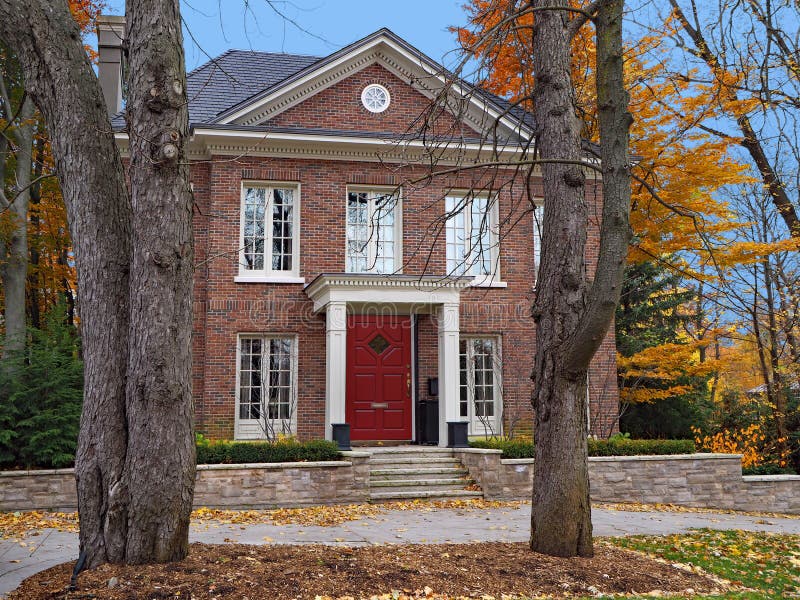 Large Old Brick House with Turret Room Stock Image - Image of brick ...