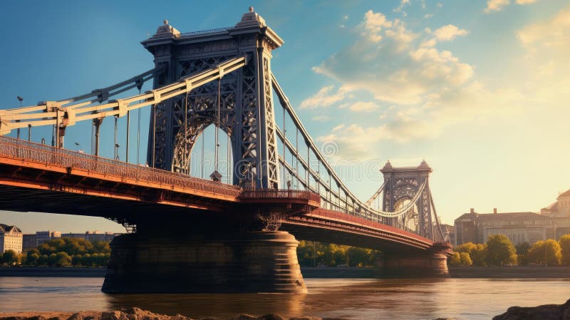 Large Bridge Over the River Stock Illustration - Illustration of ...