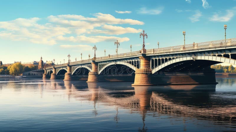 Large Bridge Over the River Stock Illustration - Illustration of ...