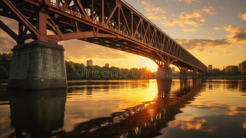 Large Bridge Over the River Stock Illustration - Illustration of ...