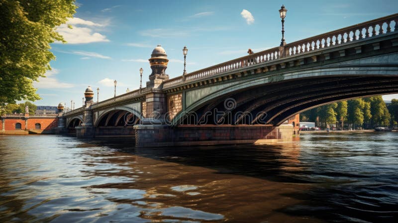 Large Bridge Over the River Stock Illustration - Illustration of ...