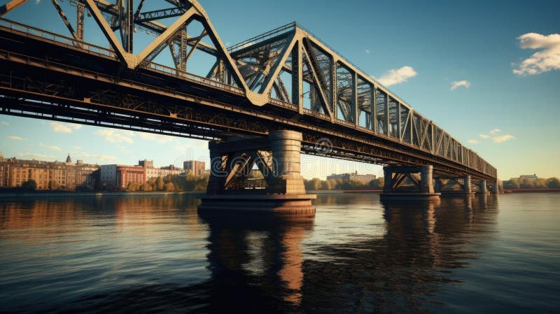 Large Bridge Over the River Stock Illustration - Illustration of steel ...