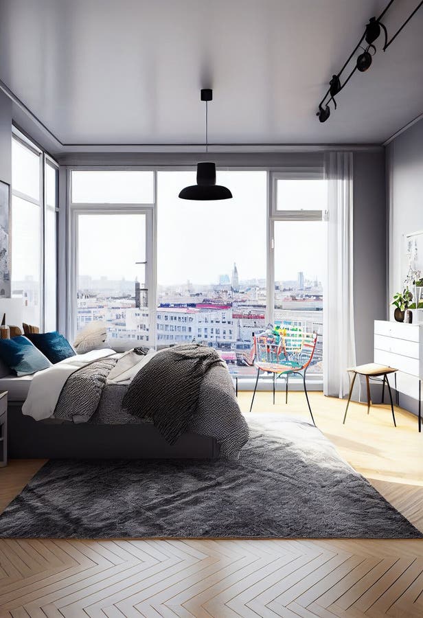 Large Bright Bedroom in Scandinavian Style. AI Generated Stock ...