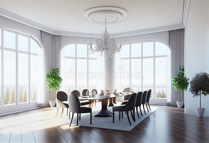Large Bright Dining Room with Panoramic Windows. AI Generated Stock ...