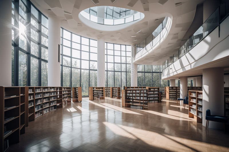 Large Bright Library with Panoramic Windows. AI Generated Stock ...