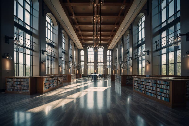 Large Bright Library with Panoramic Windows. AI Generated Stock ...