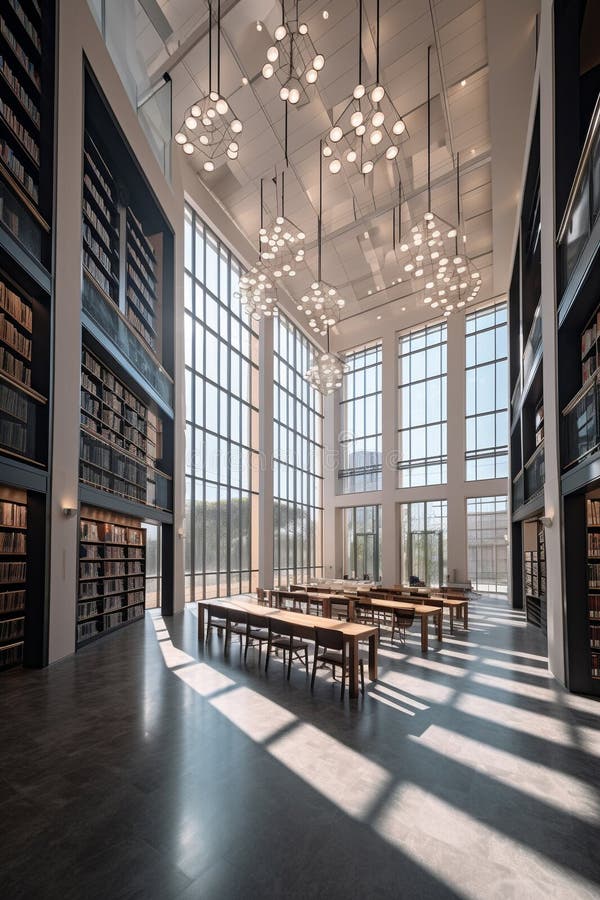 Large Bright Library with Panoramic Windows. AI Generated Stock ...
