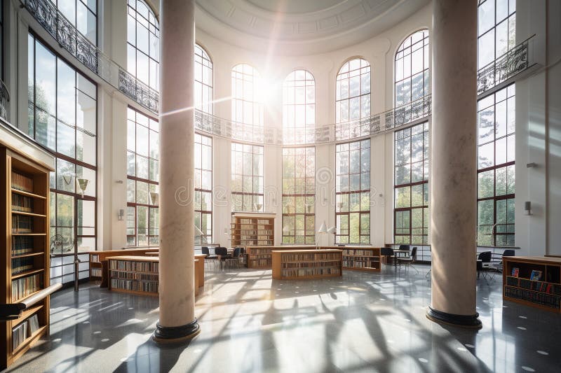 Large Bright Library with Panoramic Windows. AI Generated Stock ...