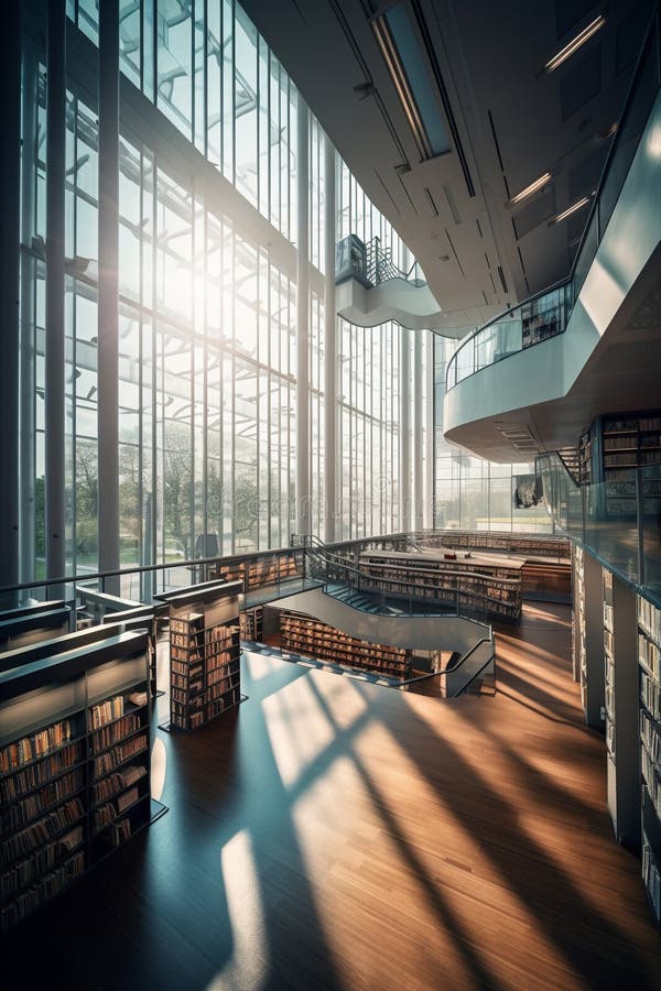 Large Bright Library with Panoramic Windows. AI Generated Stock ...