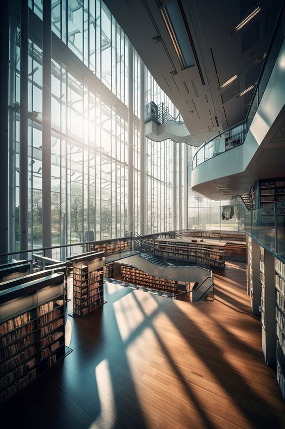 Large Bright Library with Panoramic Windows. AI Generated Stock ...