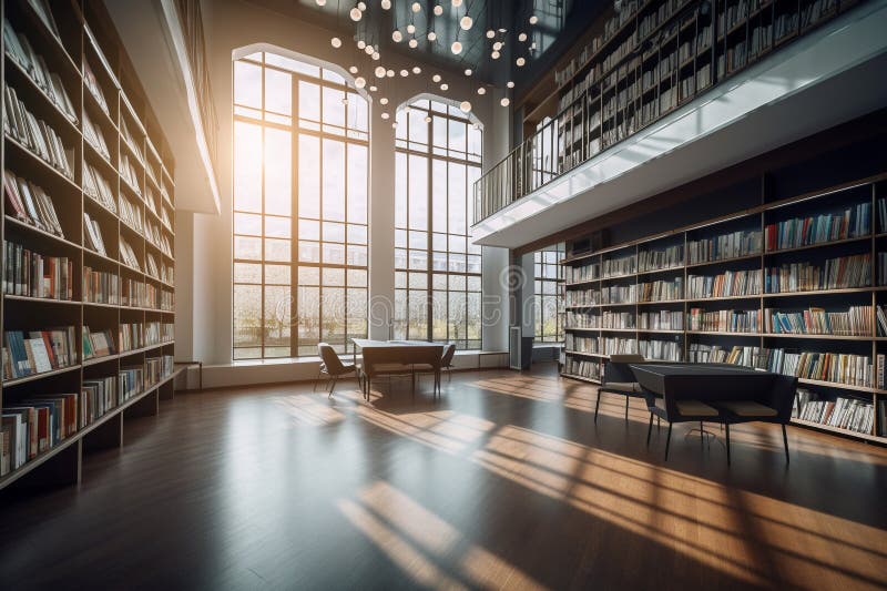 Large Bright Library with Panoramic Windows. AI Generated Stock ...