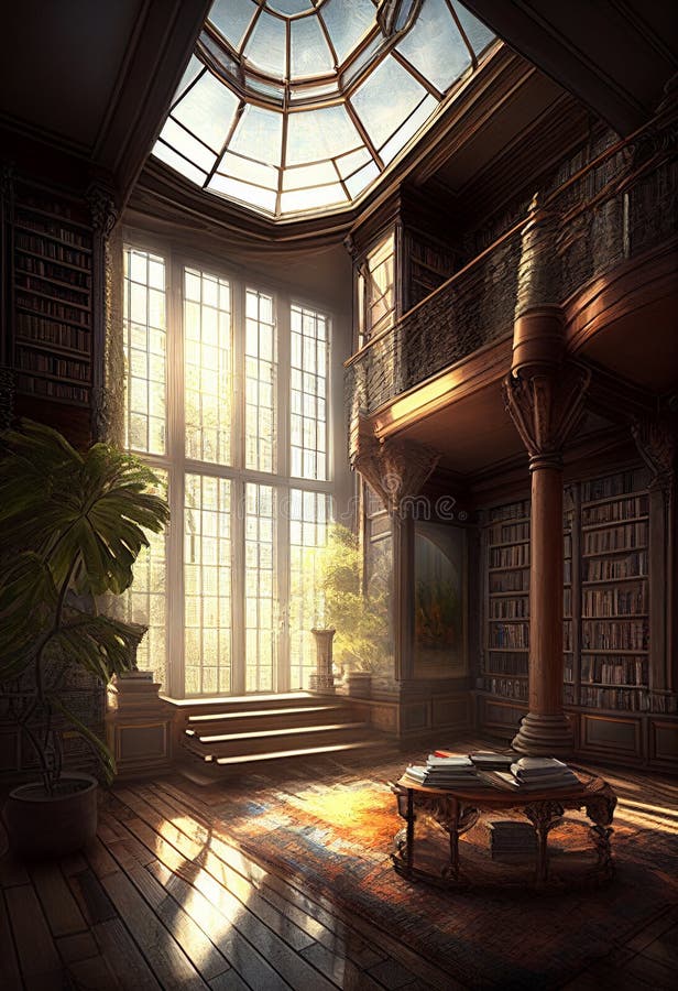 Large Bright Library with Panoramic Windows. AI Generated Stock ...