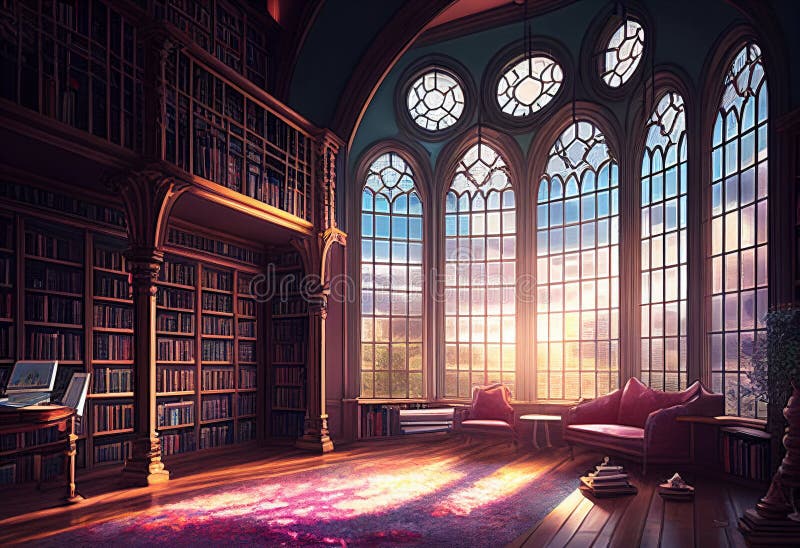 Large Bright Library with Panoramic Windows. AI Generated Stock ...