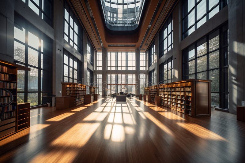 Large Bright Library with Panoramic Windows. AI Generated Stock ...