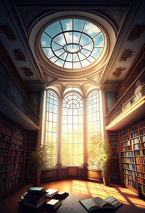 Large Bright Library with Panoramic Windows. AI Generated Stock ...
