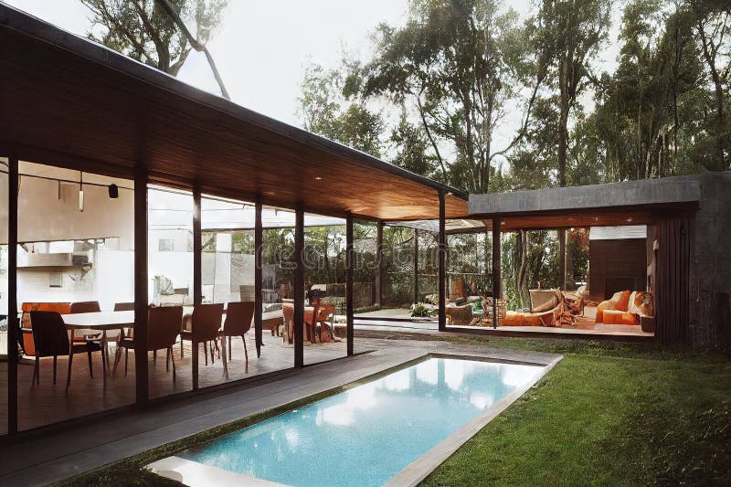 Large Bright Open Veranda in Backyard Cozy House Exterior. Stock ...