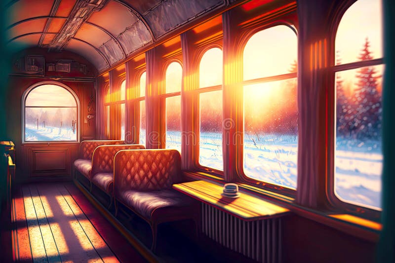 Large Bright Polar Express Train Car with Soft Sofas Stock Image ...