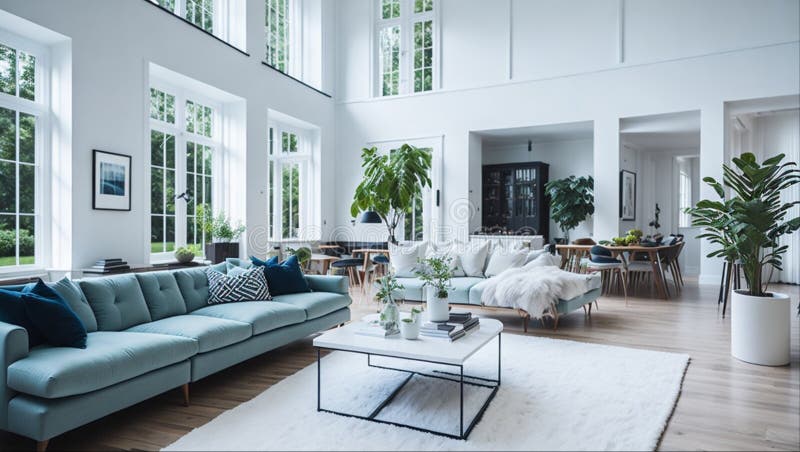 A Large Bright Spacious Living Room with Sofas Stock Illustration ...