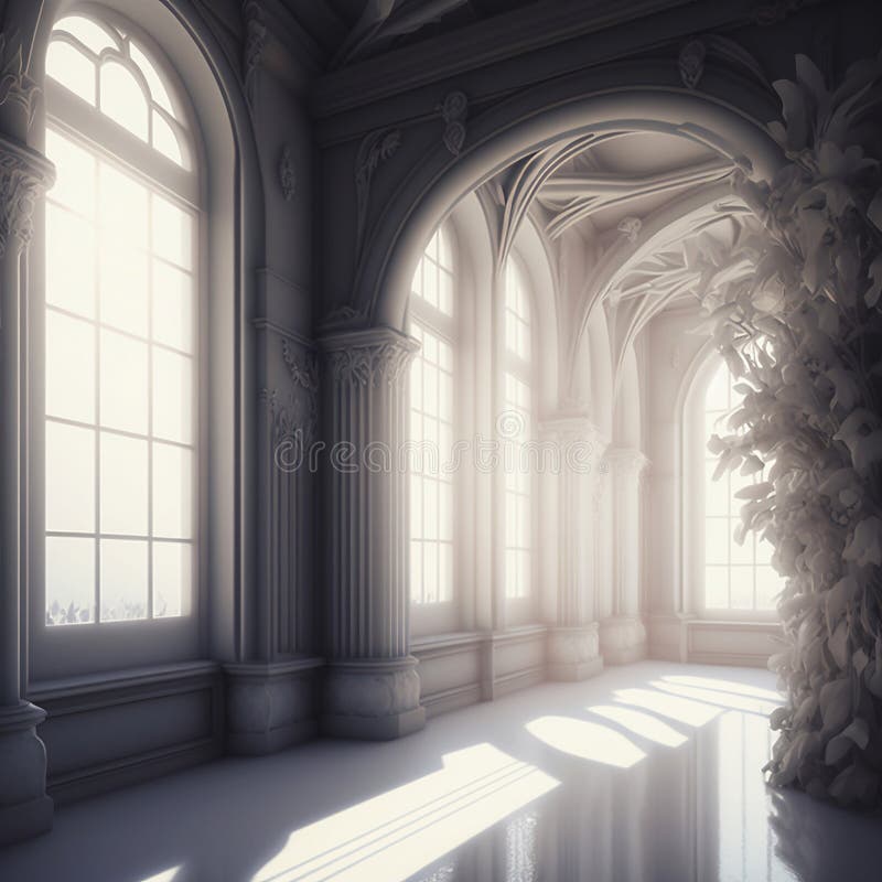 Large Bright White Hall with Colomns and Big Windows Stock Illustration ...