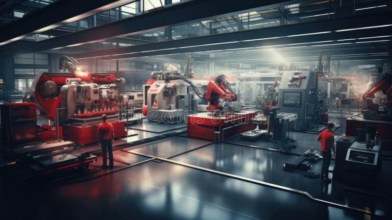 A Large and Bright Workshop Filled with Many CNC Machines, the ...