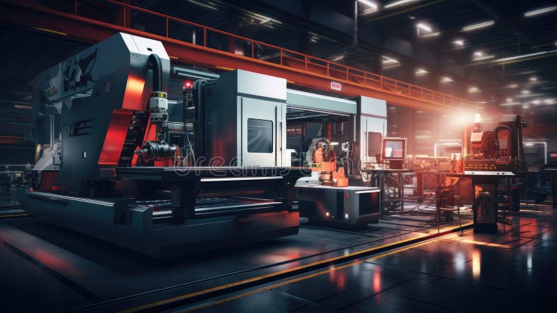 A Large and Bright Workshop Filled with Many CNC Machines, the ...