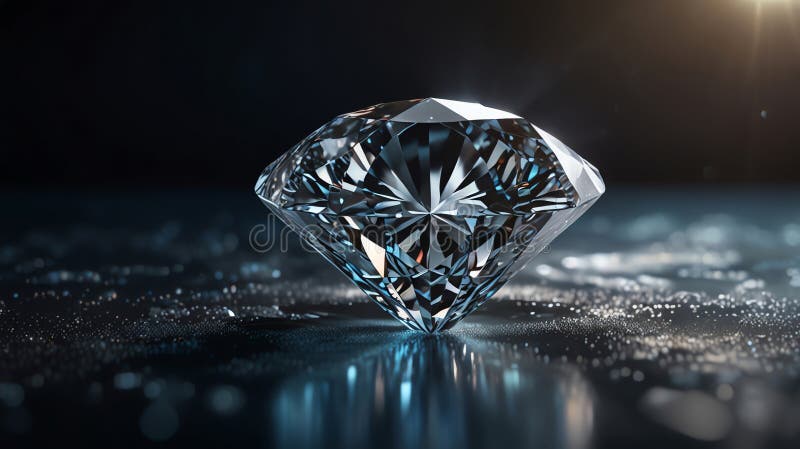 A Large, Brilliant Diamond Sparkles on a Dark Surface Stock ...