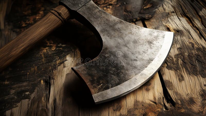Large, Broad-bladed Vikings Battle Axe Resting on a Wooden Surface ...