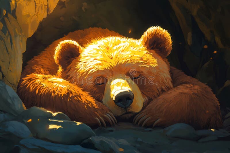 Large Brown Bear Sleeping in Its Cave during Sunlight Stock Illustration - Illustration of ...