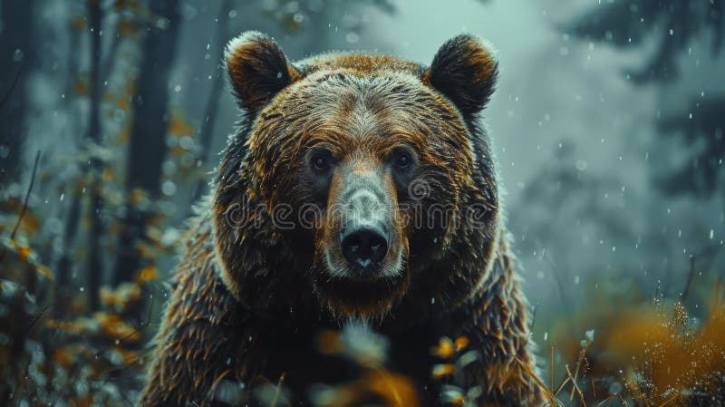Large Brown Bear Standing in Rain Stock Photo - Image of animal ...