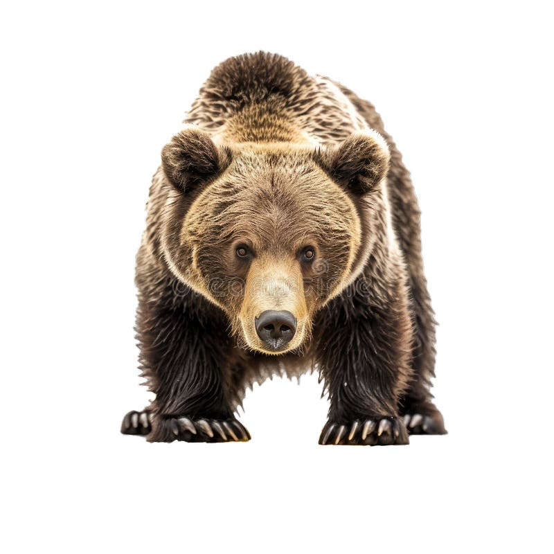Large Grizzly Bear Standing and Roaring on White Background Stock Image ...