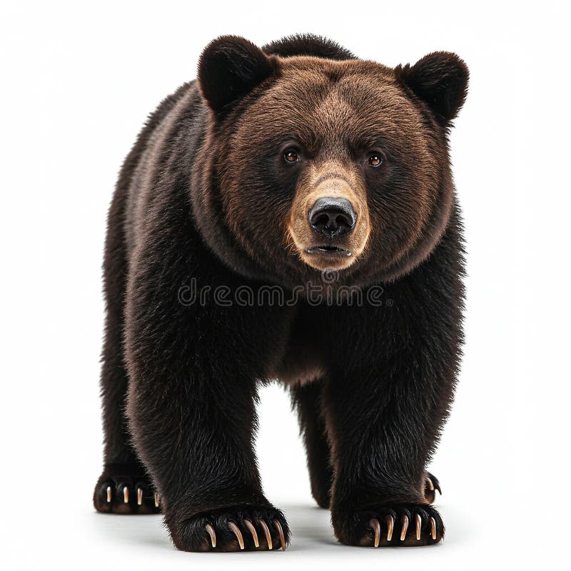 A Large Brown Bear Stands Facing Forward on a White Background ...