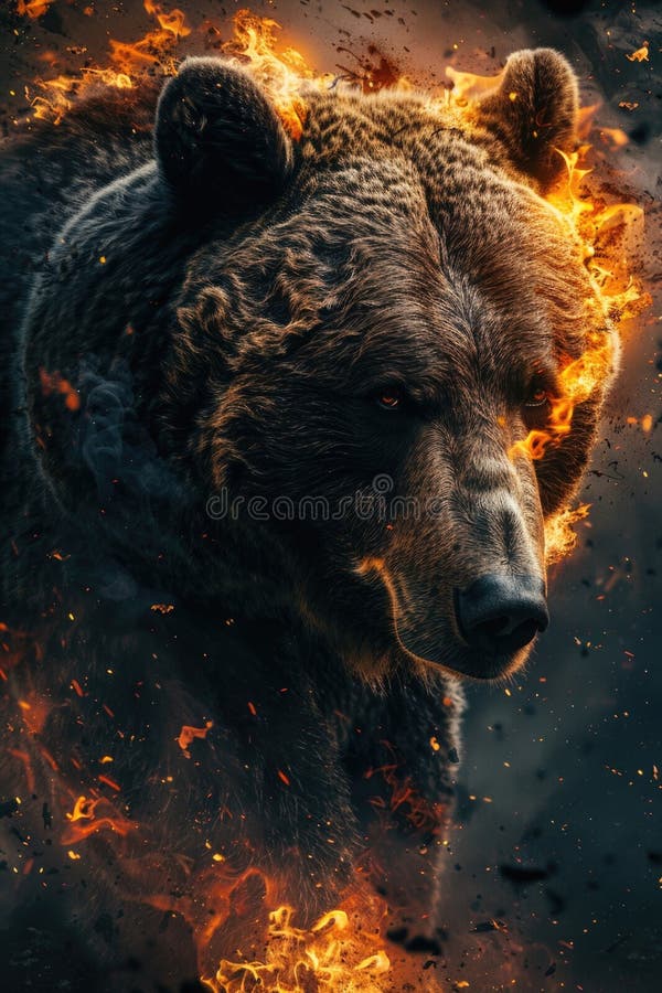 A Large Brown Bear Stands Next To a Warm Fire, Ready for a Cozy Night ...