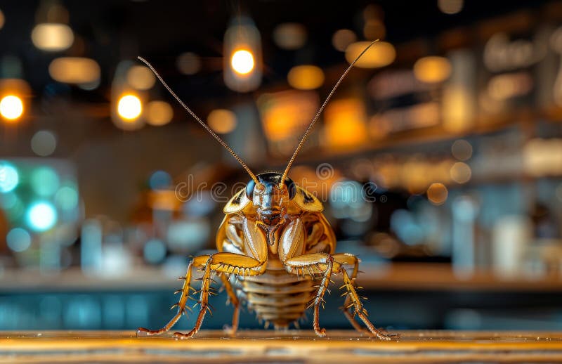 A Large Brown Bug is Standing on a Wooden Table Stock Image - Image of ...