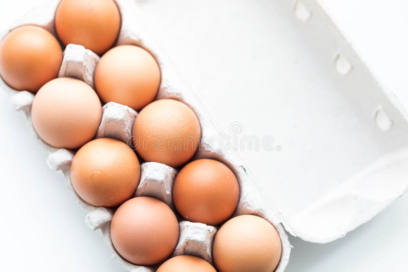 Large Brown Chicken Eggs in a Box for 10 Eggs. the Box is Open ...