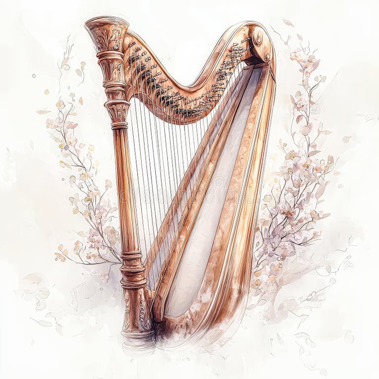 Large, Brown, Curved, and Ornate Harp Stock Photo - Image of leisure ...