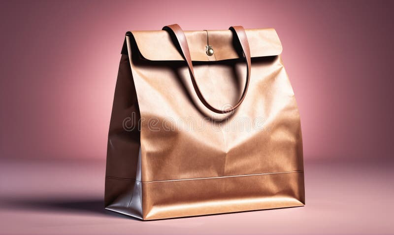 A Large, Brown Leather Tote Bag with a Single Button Closure Sits on a ...