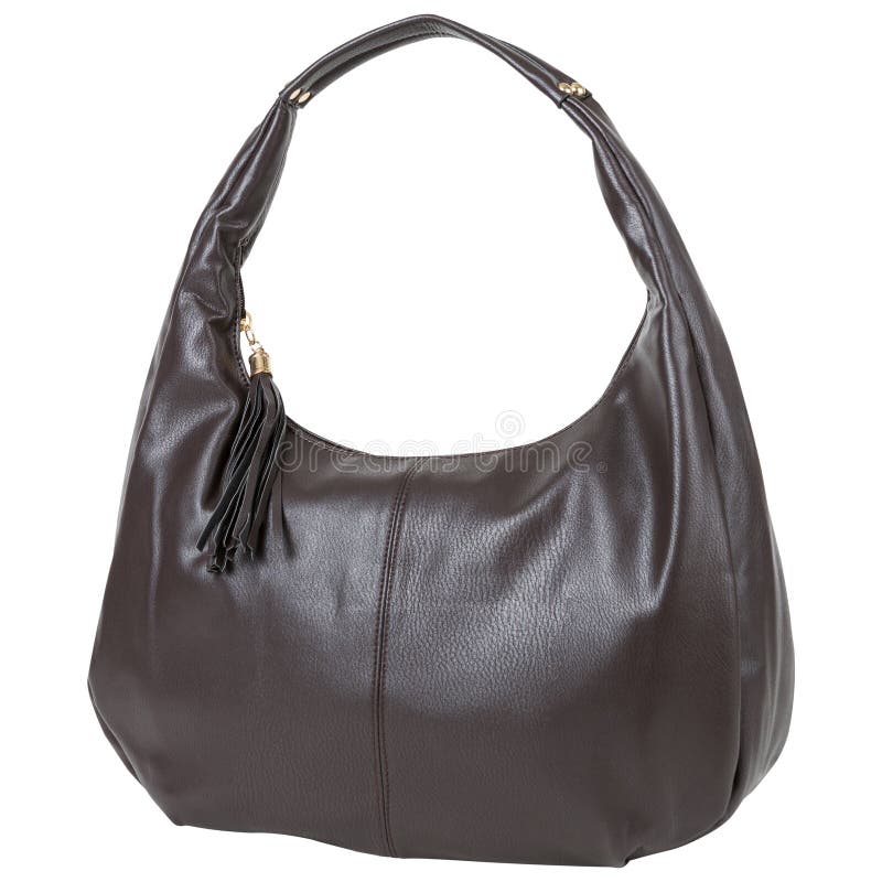 Large Brown Leather Women`s Bag Bag, with One Long Handle, on a White ...