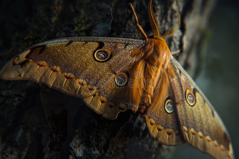A Large Brown and Orange Polyphemus Moth Peacefully Resting on a Tree ...